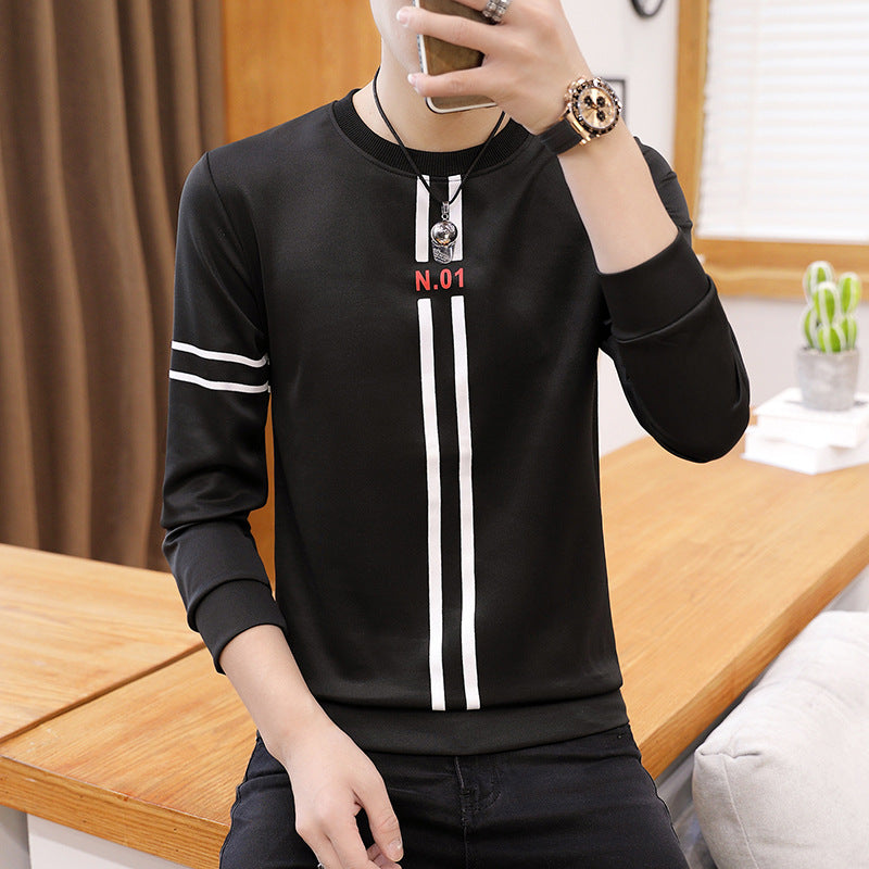 Spring and Autumn New mens printed long-sleeved T-shirt teen round nec ...